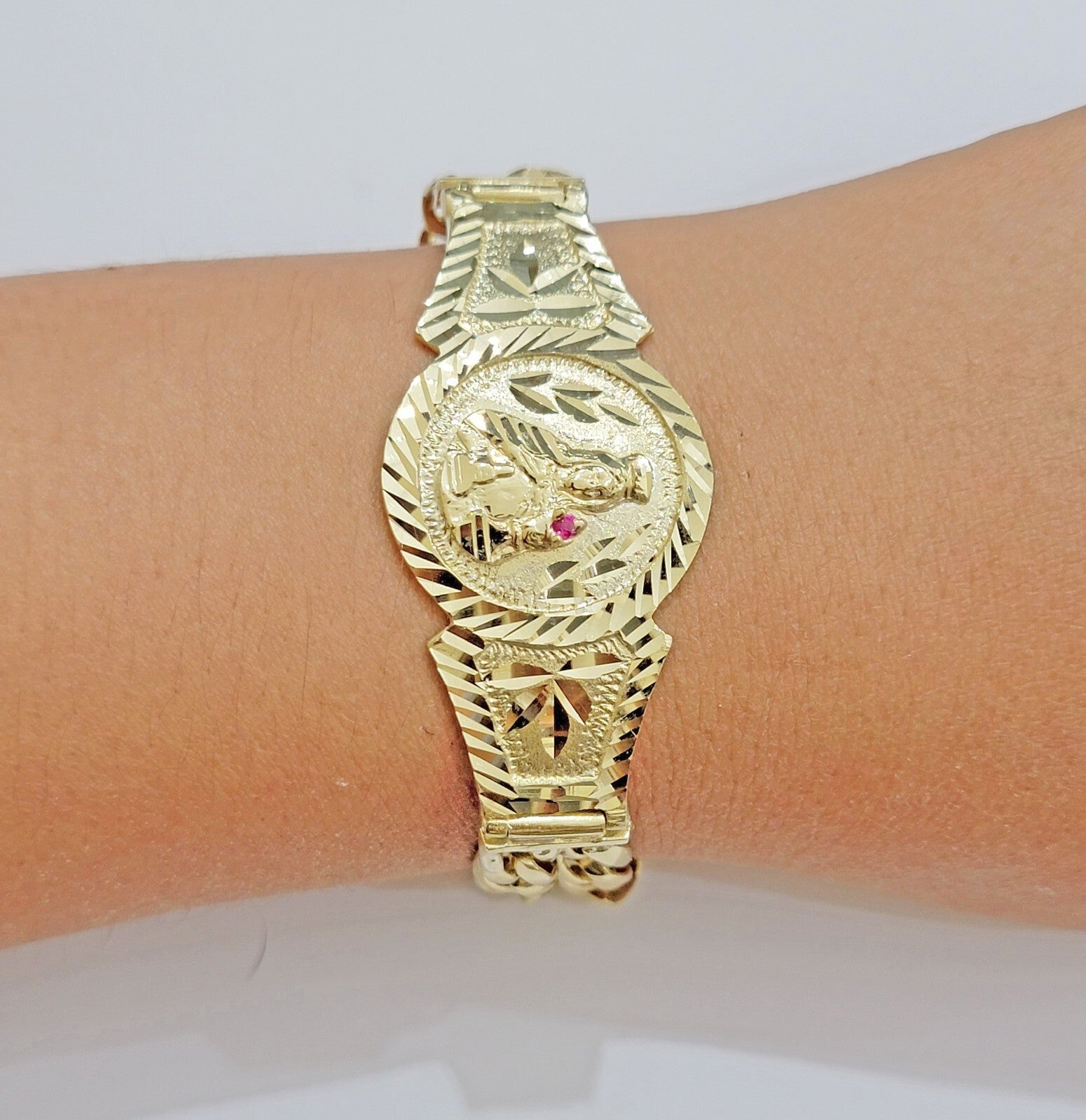 Real 10k Gold Bracelet Solid San barbara 8.25 Inch Cuban Link Box Lock ...